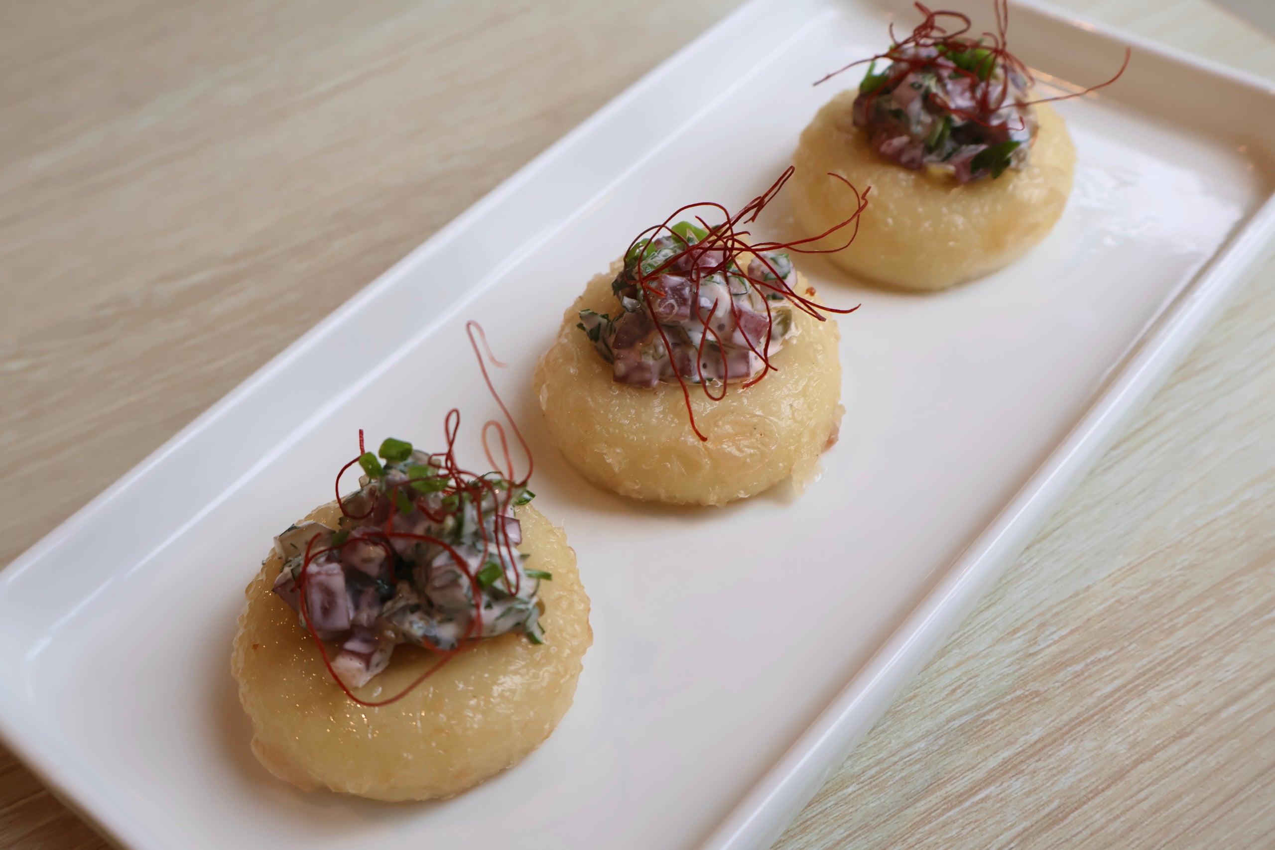 Beet Tartare Mochi (3) (v) | Ten Minas